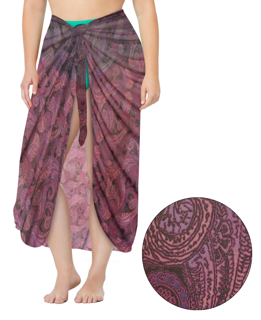 NEW! Plus Size Sheer Mesh Paisley Please Print Sarong - Pareo Swimsuit ...