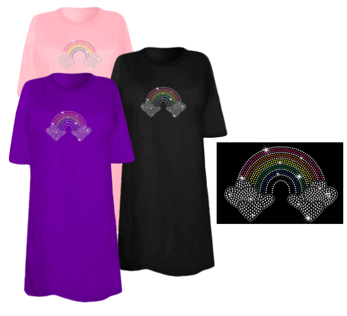 SOLD OUT! SALE! Plus Size Rainbow Rhinestone T-Shirt Sparkly With Heart ...