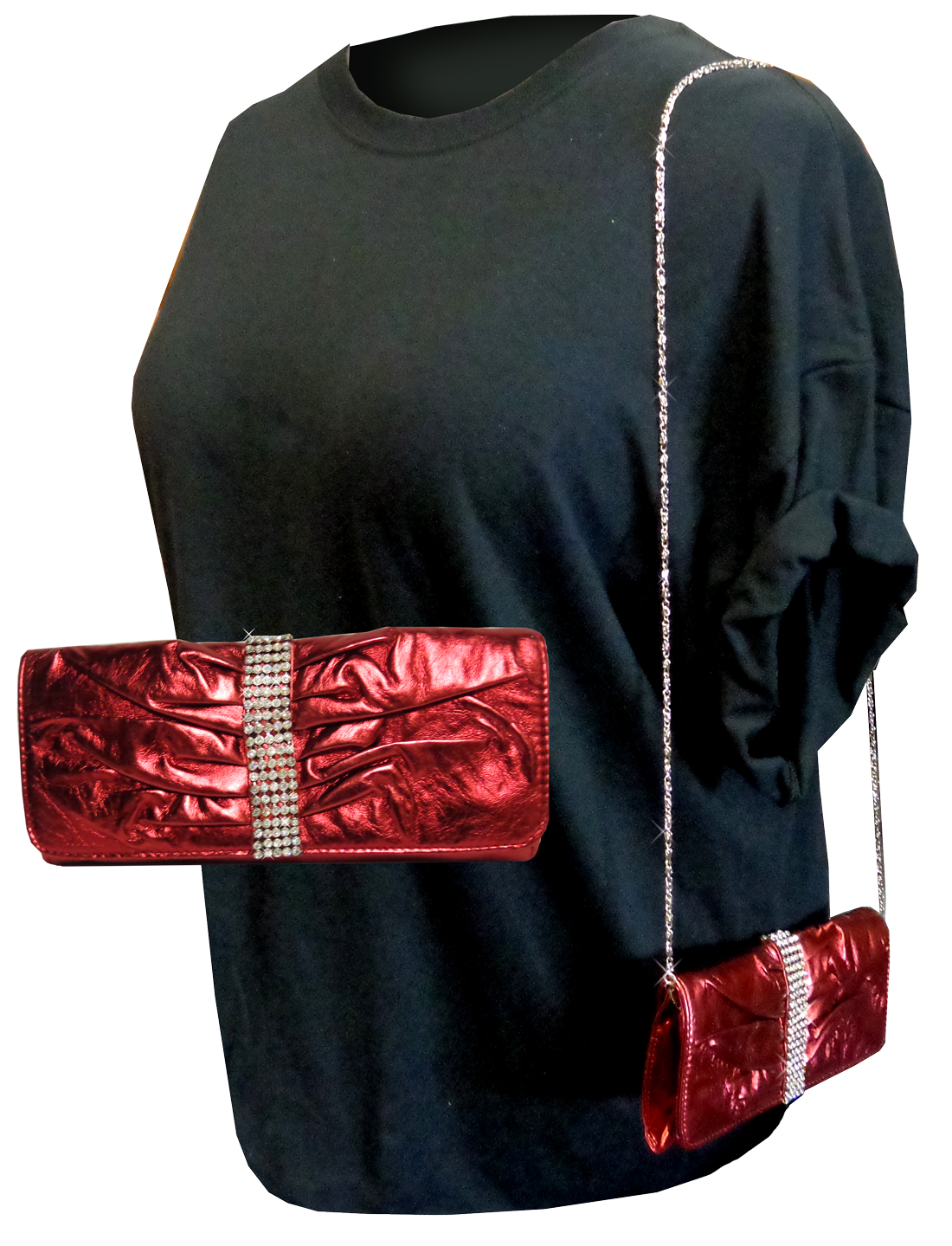 SOLD OUT! Red Rhinestone Evening Wallet Style Bag with Optional Chain Strap