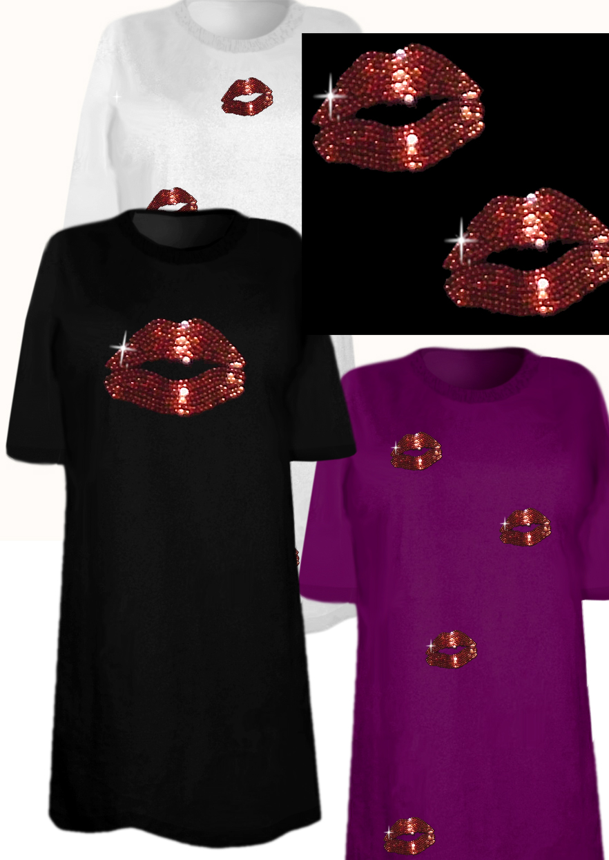 SOLD OUT! SALE! Plus Size Red Rhinestone Lips T-Shirts, Sparkly Front ...