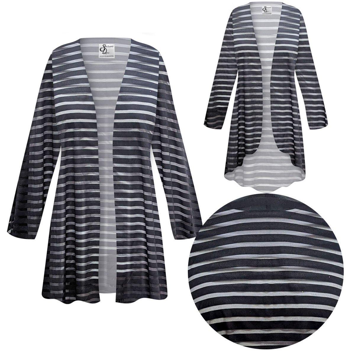 Plus Size Black Stripes Mesh Women's Jackets & Dusters Customizable