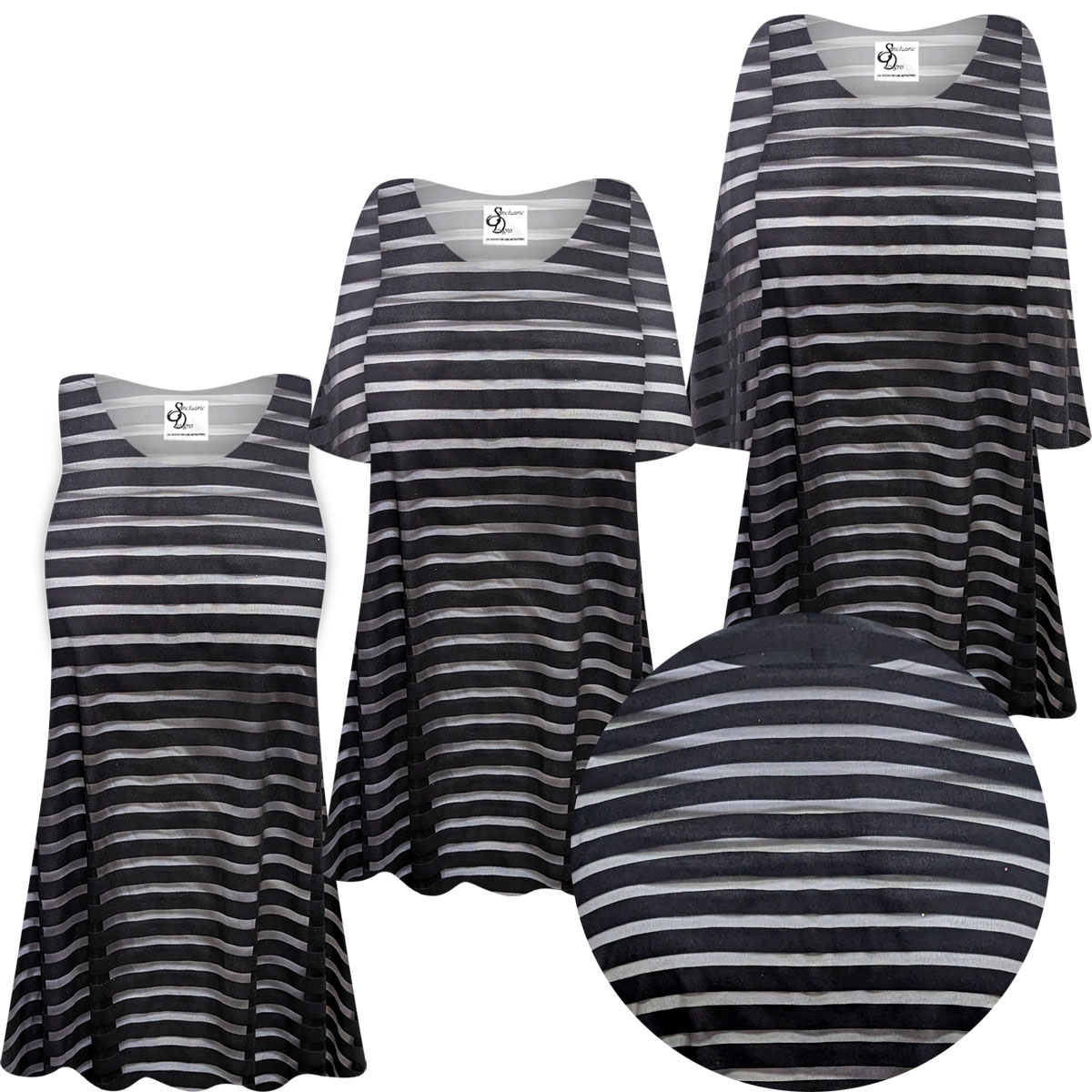 Plus Size Black Stripe Sheer Mesh Extra Long Women's Top Customizable ...