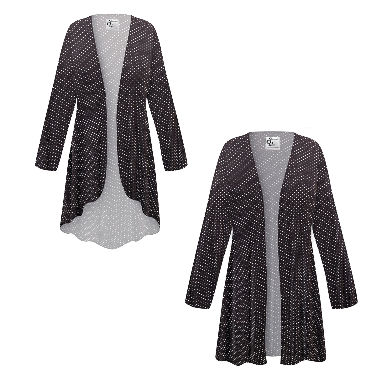 Plus Size Brown Polka Dot Slinky Women's Jackets & Dusters Customizable