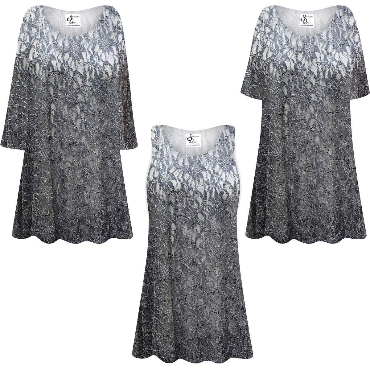 Plus Size Grey or Beige & Silver Sequin Sheer or Lined Lace Extra Long ...