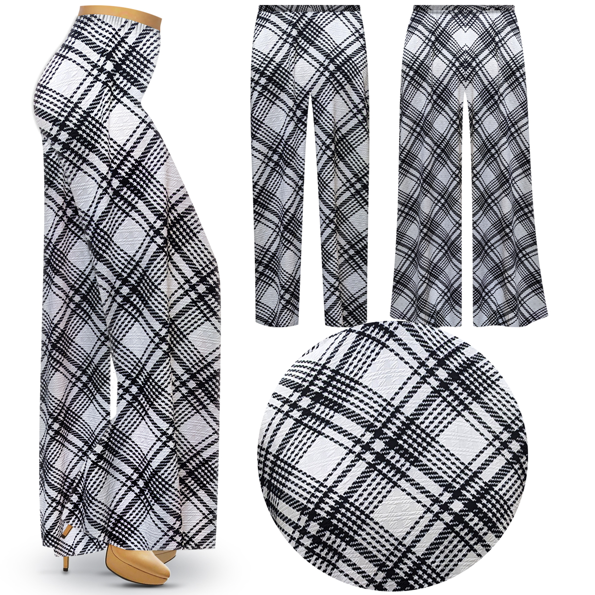 Plus Size Monochrome Plaid Pop Print Spandex Womens Palazzo Pants ...