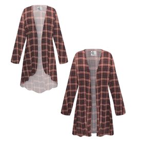 Plus Size Red Plaid Rayon Crepe Women's Jackets & Dusters Customizable