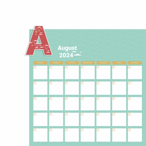 Calendar: August 2 Piece Print and Cut Kit