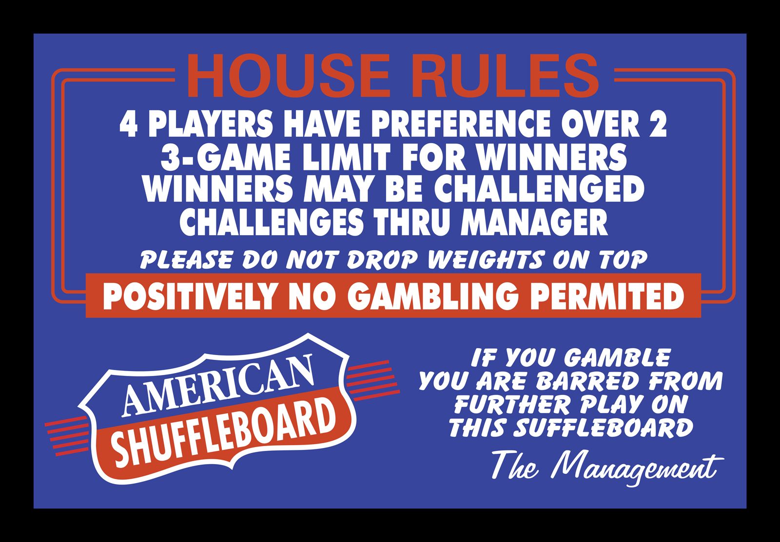 Shuffleboard Table Rules, Wall Signs, Prints & Posters