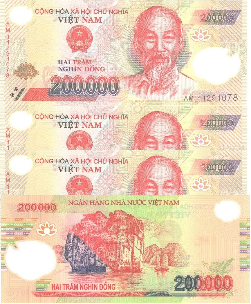 NEW VIETNAM 5 x 200,000 = 1M DONG POLYMER VIETNAMESE CURRENCY-UNC!