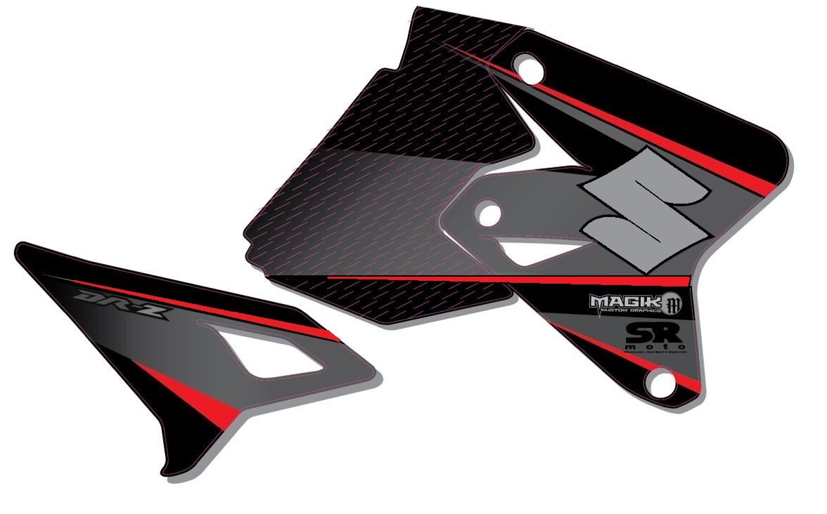DRZ400SM DRZ400S Black / Gray / Red Graphics Kit