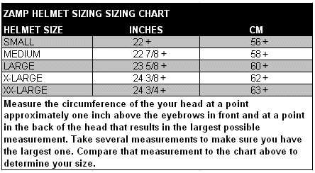 Zamp Size Chart