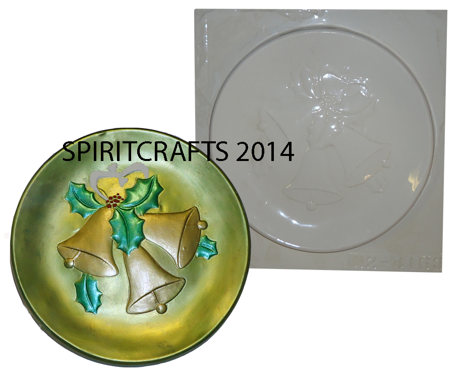 HOLLY AND BELLS CHRISTMAS PLATE PLASTER MOLD (9" DIA)