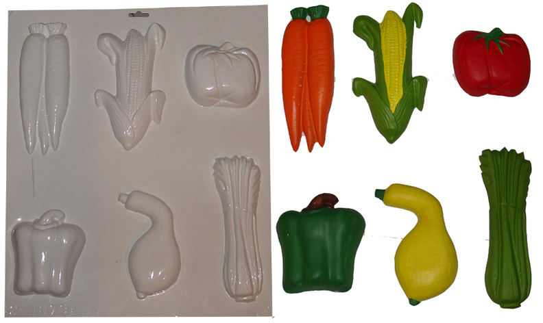 VEGETABLES PLASTER MOLD, 6 ON 1 (PEPPER, CARROT, CORN, ETC)