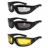 Padded Motorcycle Day Night Dawn Dusk Riding Glasses - 3 Pairs