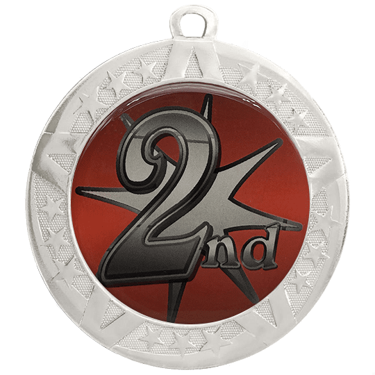 2nd Place T-Series Medals with a silver frame and 2 inch Epoxy insert.