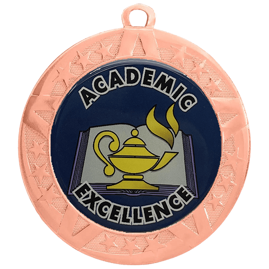 2 3/4 inch Academic Excellence medals with a bronze frame and 2 inch ...