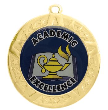 2 3/4 inch Academic Excellence medals with a gold frame and 2 inch ...