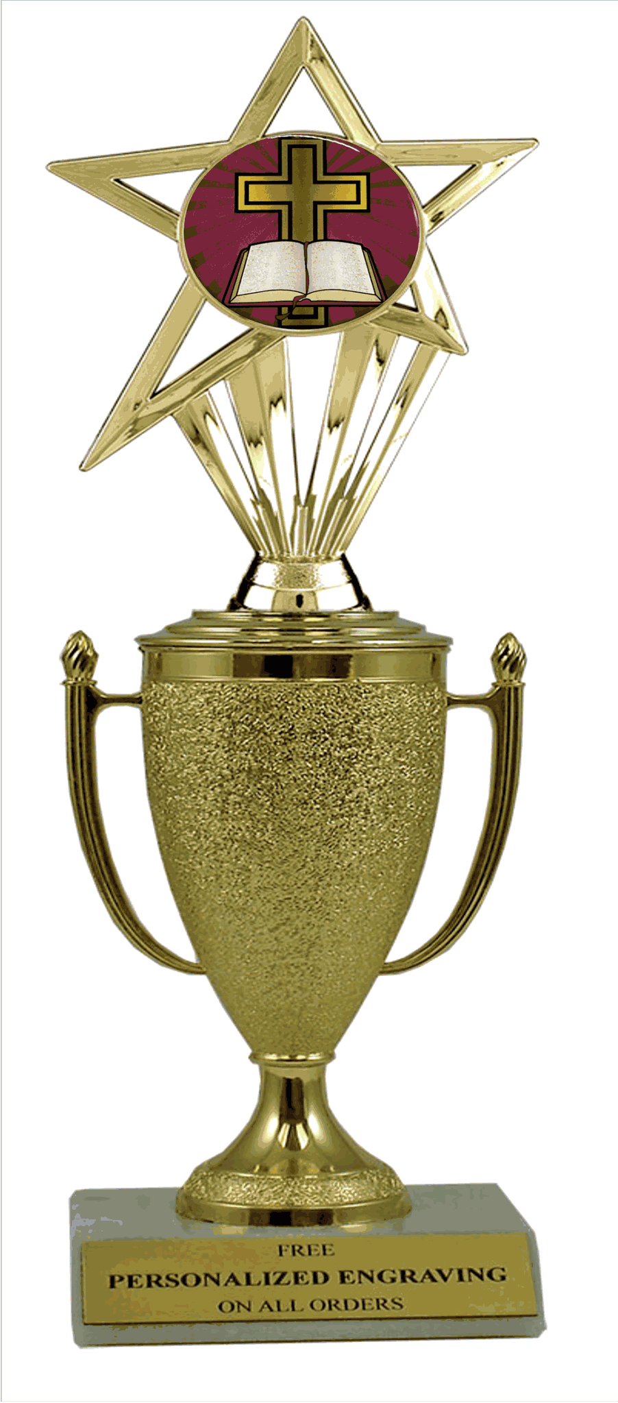 Religious Cross Insert Trophy With Real Marble Base, Cup And Free Engraving