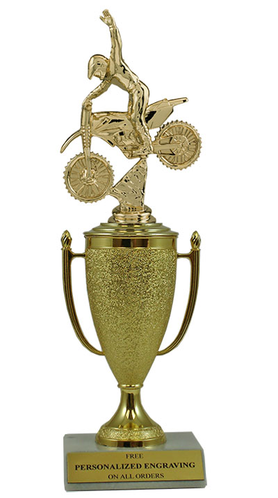Motocross Bike Trophy With Real Marble Base, Cup And Free Engraving