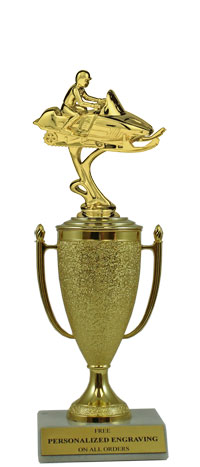 Snowmobile Figure Trophy With Real Marble Base, Cup And Free Engraving