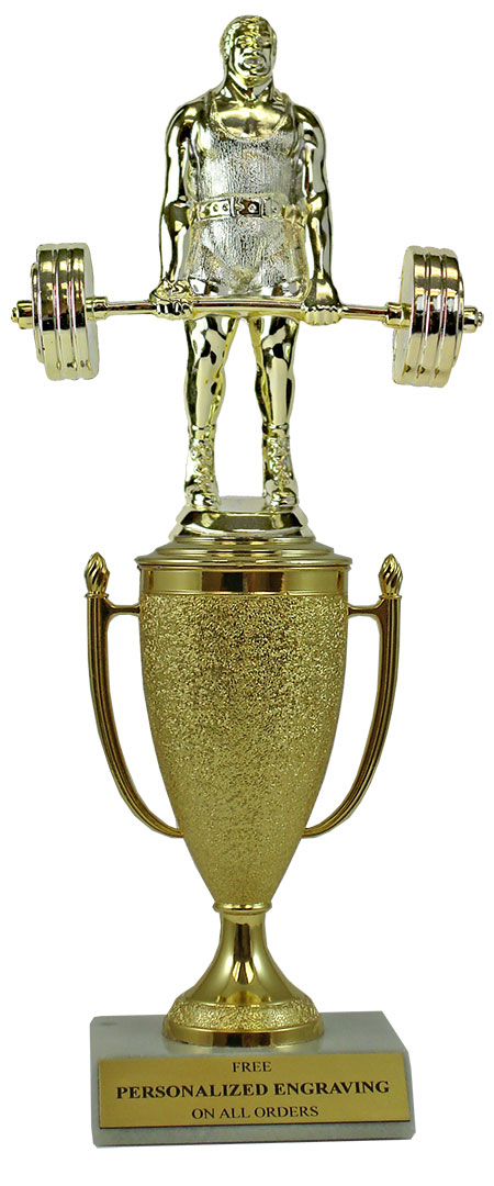 Weightlifting Trophy With Real Marble Base, Cup And Free Engraving