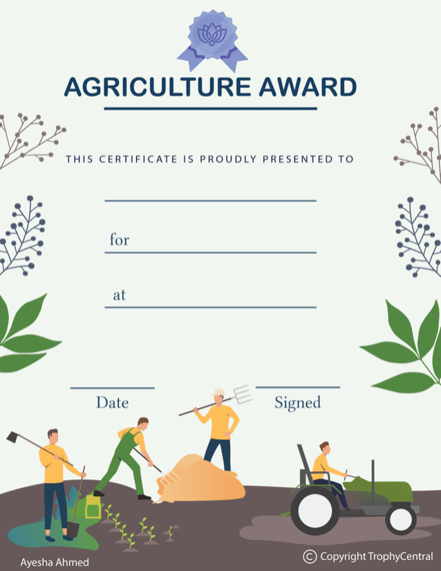 Free Agriculture Award Certificate Template | TrophyCentral