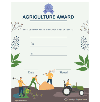 Free Agriculture Award Certificate Template | TrophyCentral