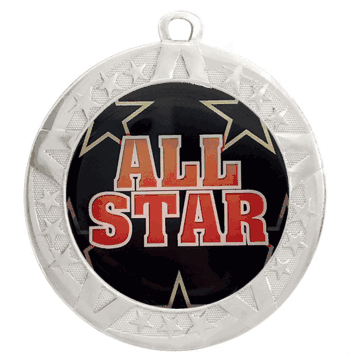 2 3/4 inch All Star Medals with a silver frame and 2 inch Epoxy dome ...