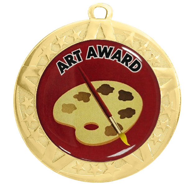 Art T-Series Medals with a gold frame and 2 inch epoxy insert.