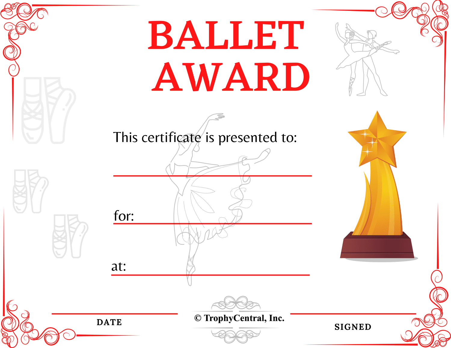 Free Ballet Certificate Template | TrophyCentral