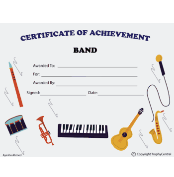 Free Band Achievement Certificate Template | TrophyCentral