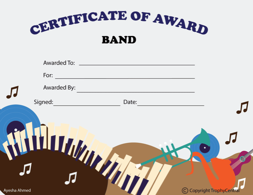 Free Band Award Certificate Template | TrophyCentral