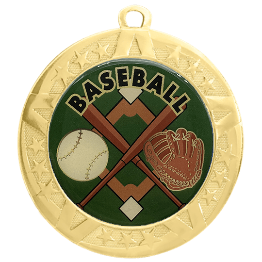 2 3/4 inch Baseball medals with a gold frame and 2 inch Epoxy dome ...