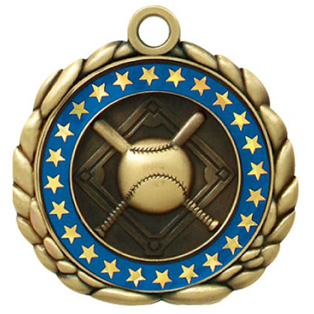 Baseball Diamond & Crossed Bats Medals w/Custom Ring
