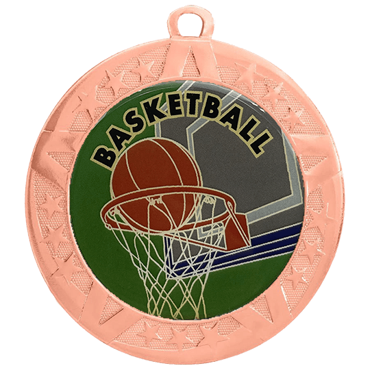 2 3/4 inch Basketball medals with a bronze frame and 2 inch Epoxy dome ...