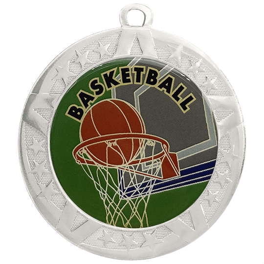 2 3/4 inch Basketball medals with a silver frame and 2 inch Epoxy dome ...