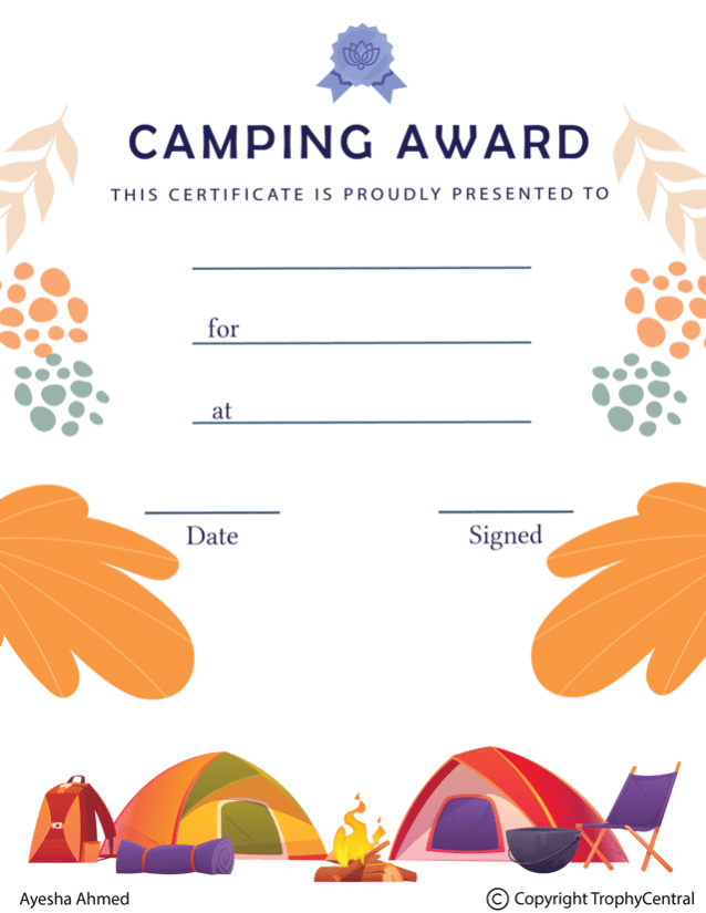Free Camping Award Certificate Template | TrophyCentral