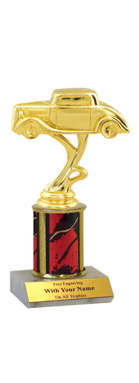 Street Rod Column Trophy with Slanted White Marble