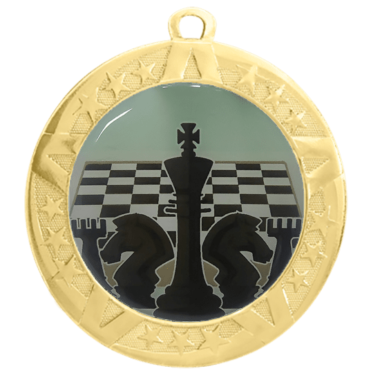 2 3/4 inch Chess medals with a gold frame and 2 inch Epoxy dome decal ...
