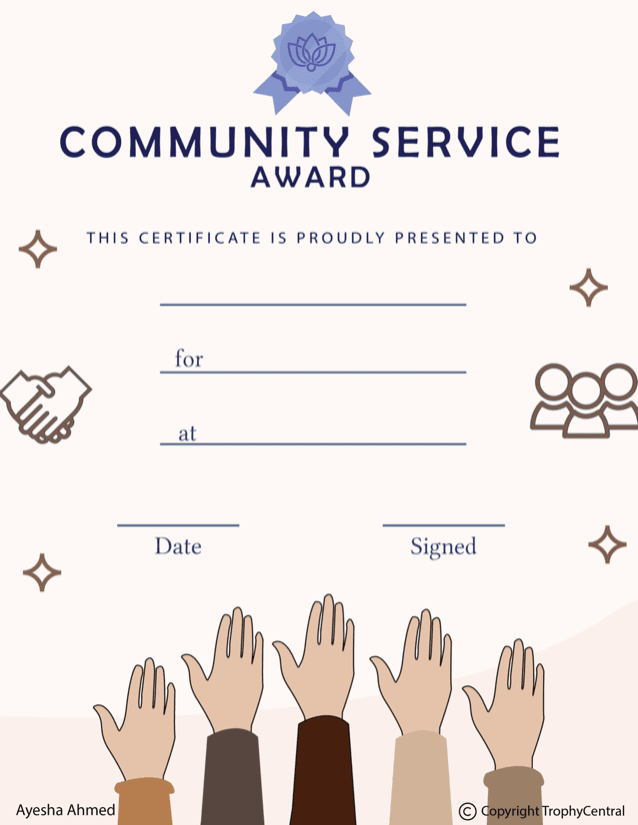 Free Community Service Award Certificate Template | TrophyCentral