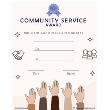 Free Community Service Award Certificate Template | TrophyCentral