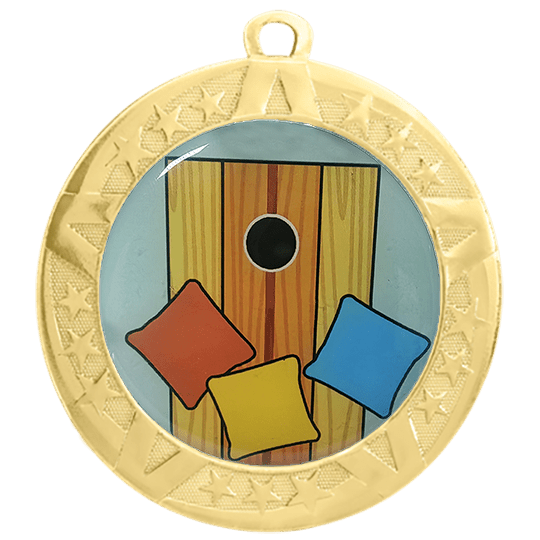 2 3/4 inch Cornhole medals with a gold frame and 2 inch Epoxy dome ...