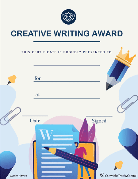 Free Creative Writing Award Certificate | Achievement Templates