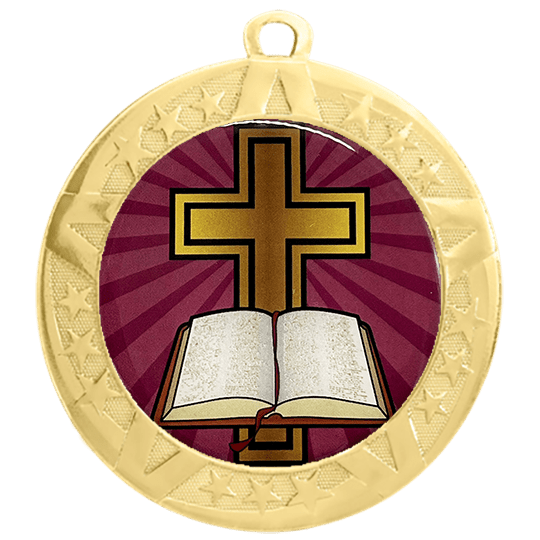 2 3/4 inch Cross Medals with a gold frame and 2 inch Epoxy dome sticker ...