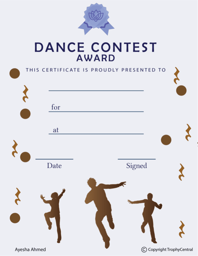 Free Dance Contest Award Certificate Template (Male) | TrophyCentral