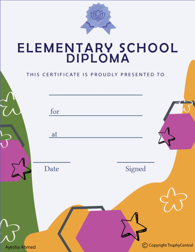 Free Elementary School Diploma Certificate Template | TrophyCentral