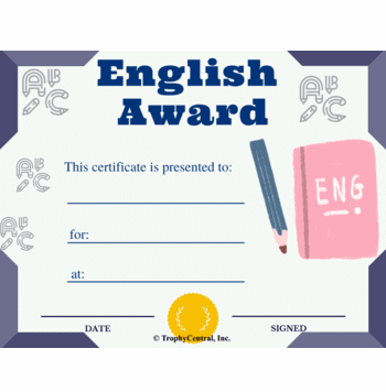 Free English Award Certificate Template | TrophyCentral