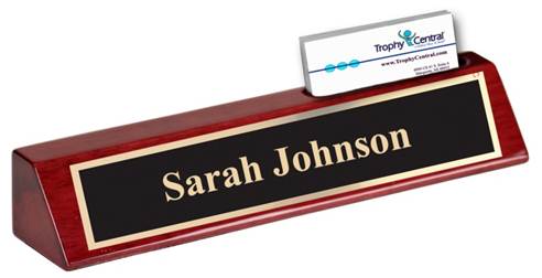 Engraved Desk Name Plate with Business Card Holder