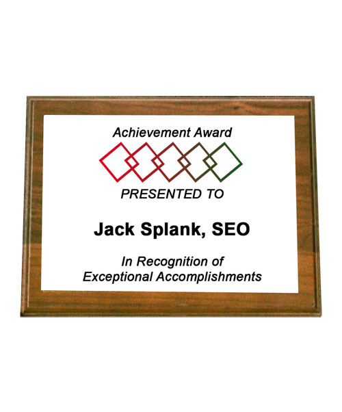 10" x 8" Solid Walnut Finish Plaque with Color Logo | TrophyCentral