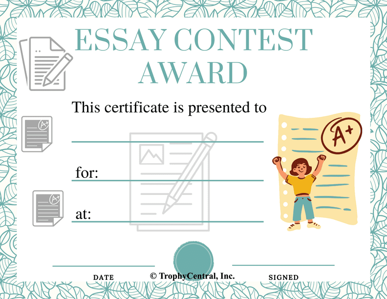 Free Essay Contest Award Certificate Template | TrophyCentral